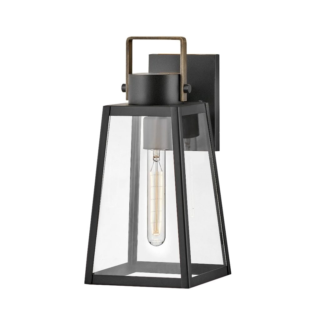 Hugh 82000BK Black Wall Lantern with Clear Glass | The Lighting Centre NZ