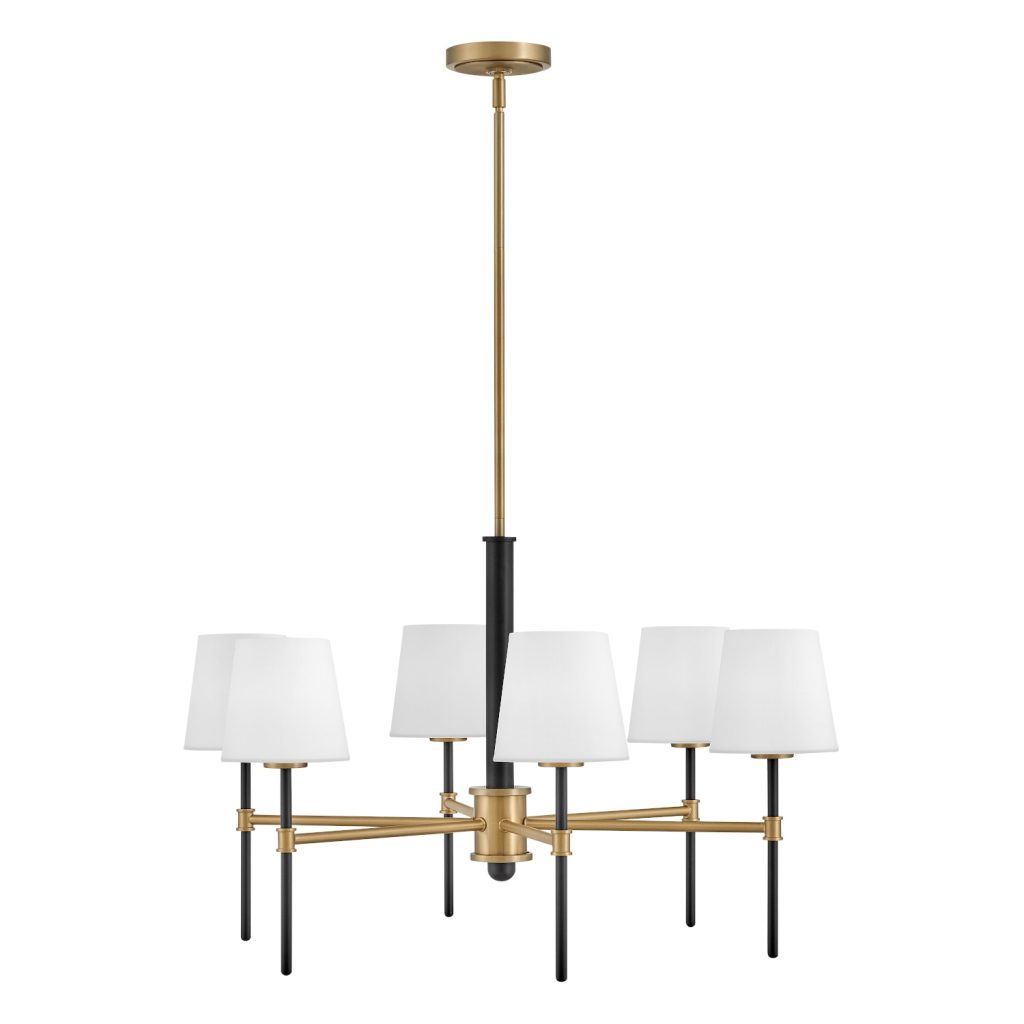 Saunders Black and Brass 6 light Chandelier with Opal Glass Shades ...